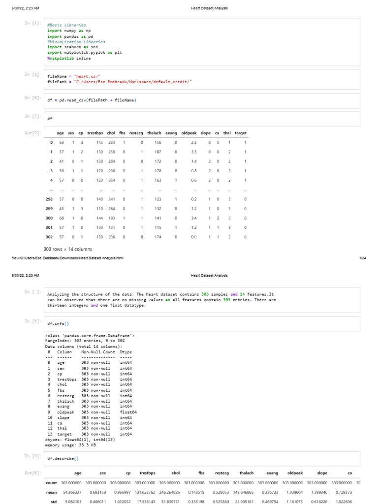 Heart Dataset Analysis | PDF | Integer (Computer Science) | Computer Data