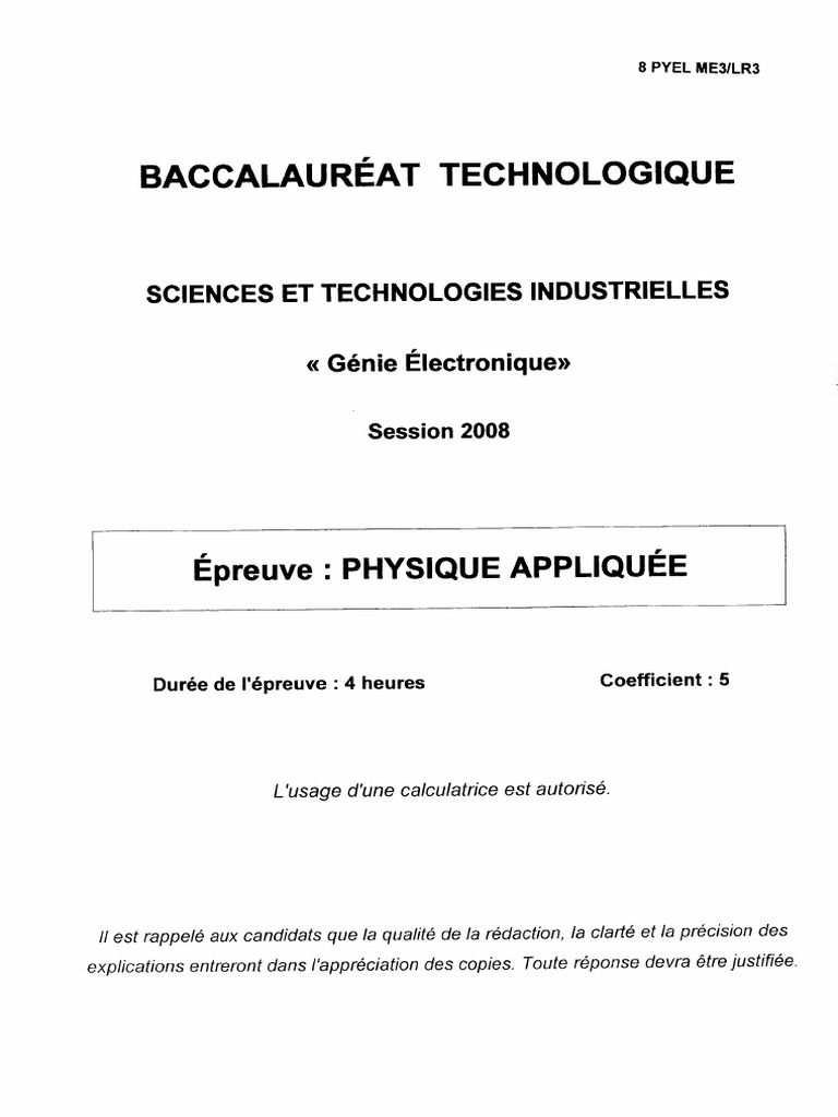 Sujet Et Corrige Bac Sti Genie Electronique Septembre 2008 | PDF