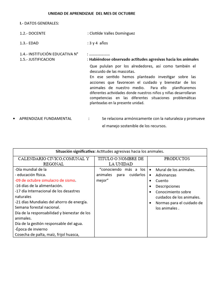 Unidad de Los Animales | PDF | Comunicación | Matemáticas