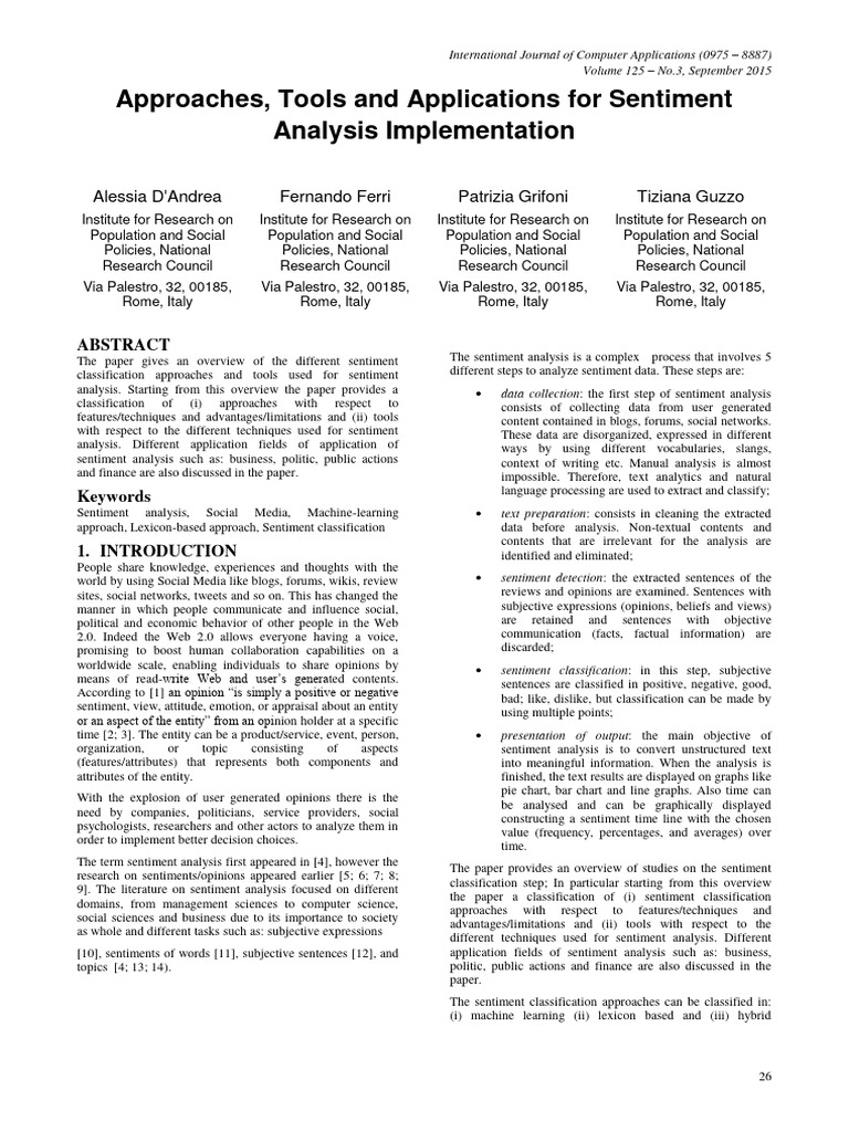 Approaches, Tools and Applications For Sentiment Analysis Implementation | Download Free PDF ...