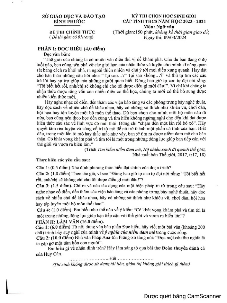 Đề Thi HSG Tỉnh NH 23-24 | PDF