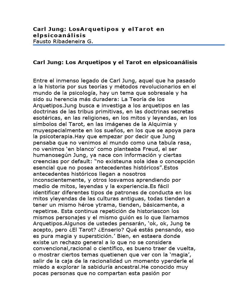 Carl Jung TAROT ARQUETIPOS | Descargar gratis PDF | Carl Jung | Carné ...