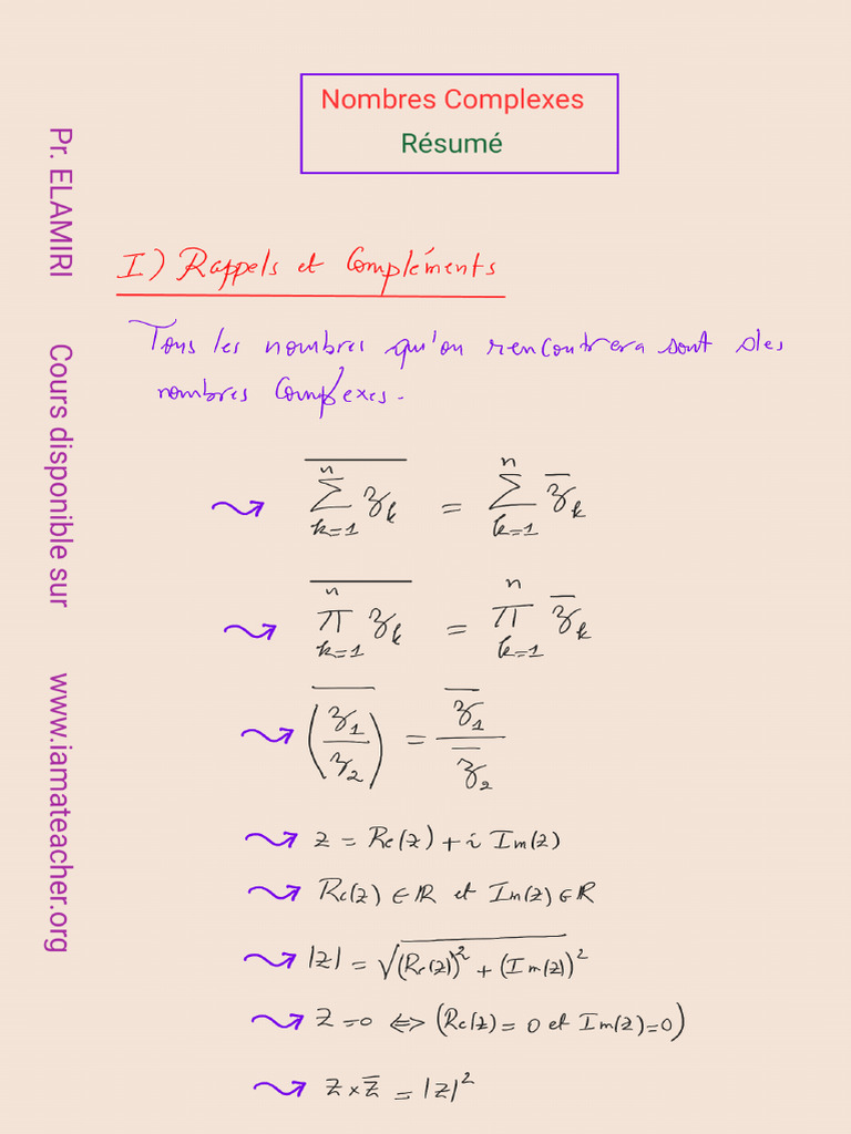 Résumé Nombres Complexes | PDF