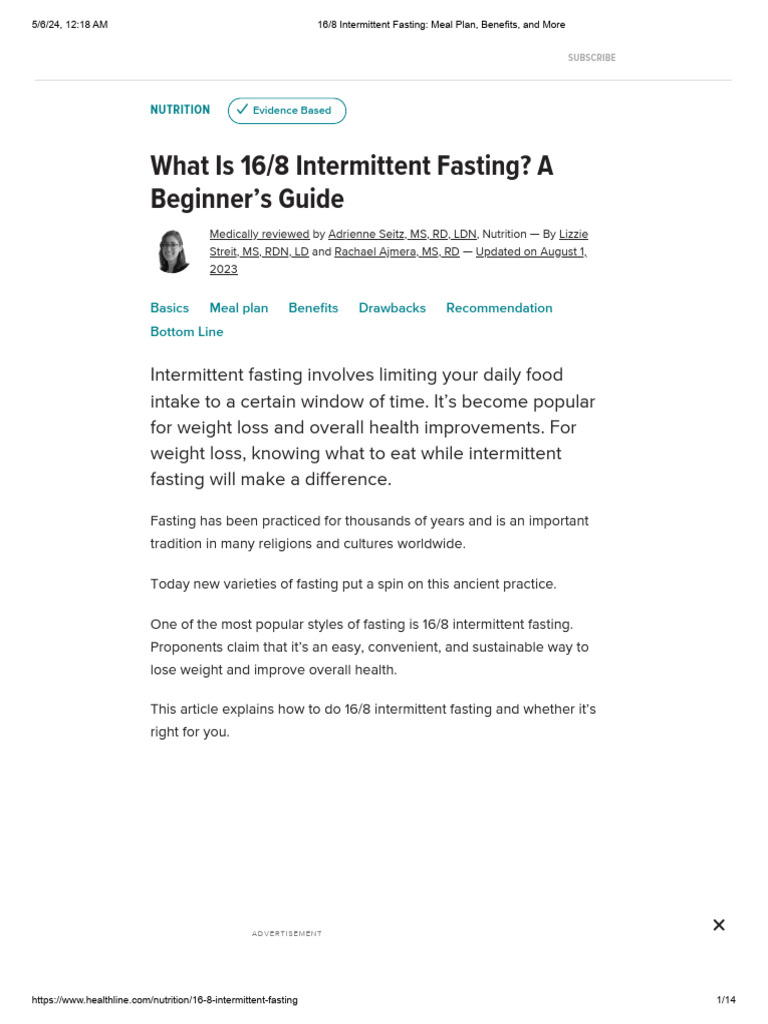 16 - 8 Intermittent Fasting - Meal Plan, Benefits, and More | Download ...