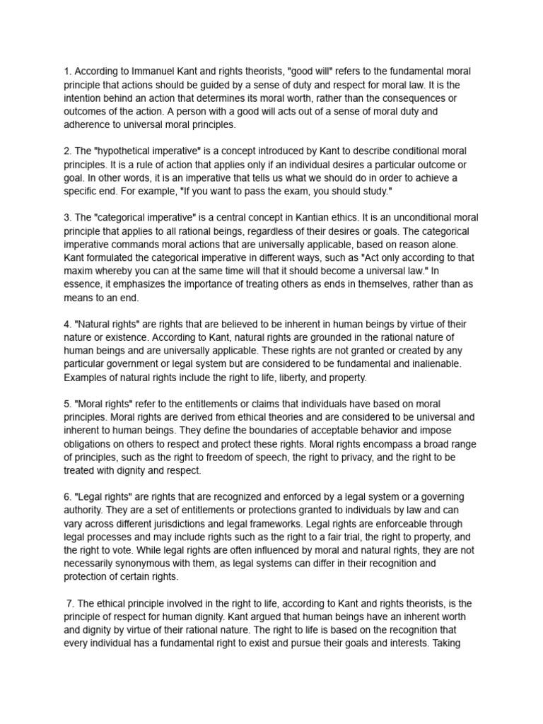 Kantian Ethics and Rights Theory | PDF | Rights | Autonomy