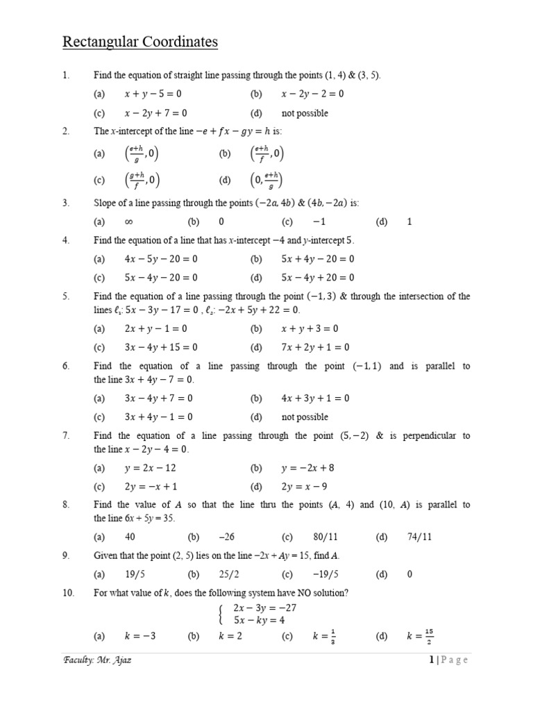 Coordinate Geometry Quiz | PDF | Line (Geometry) | Cartesian Coordinate ...