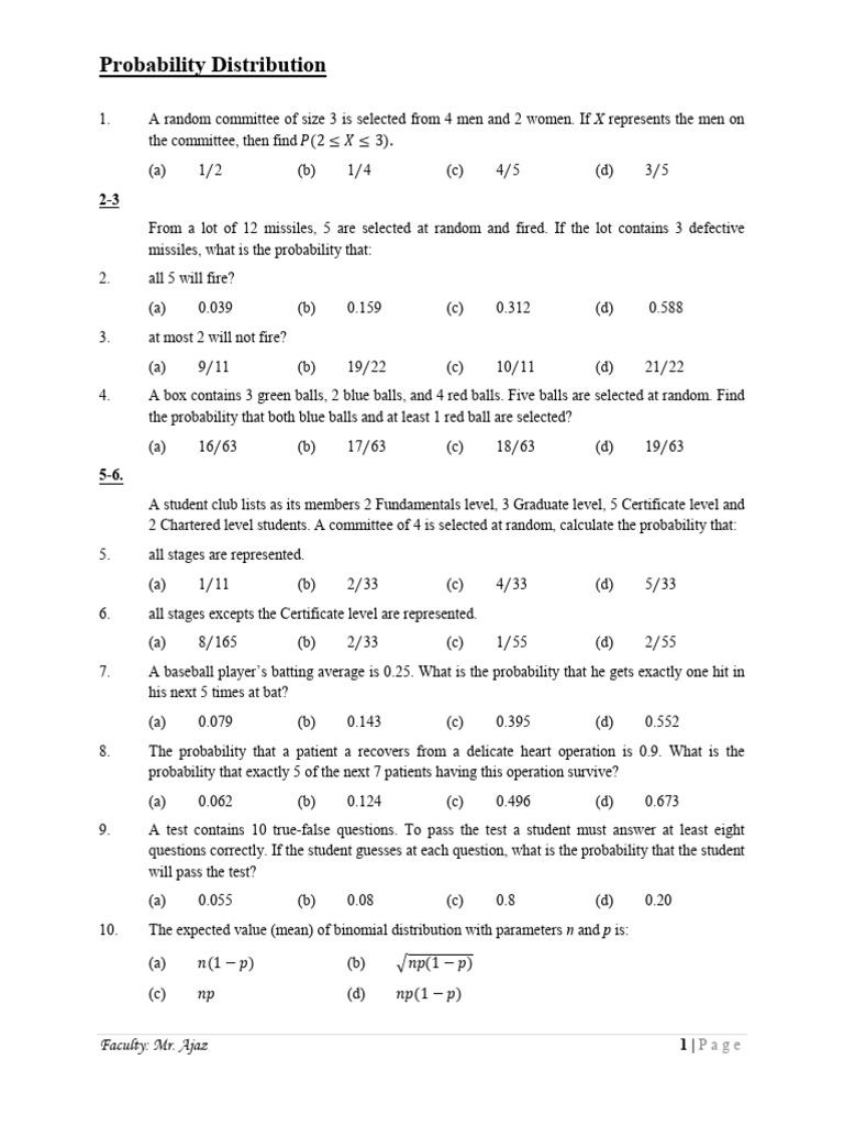 15-Probability Distribution | PDF | Probability Distribution | Random Variable