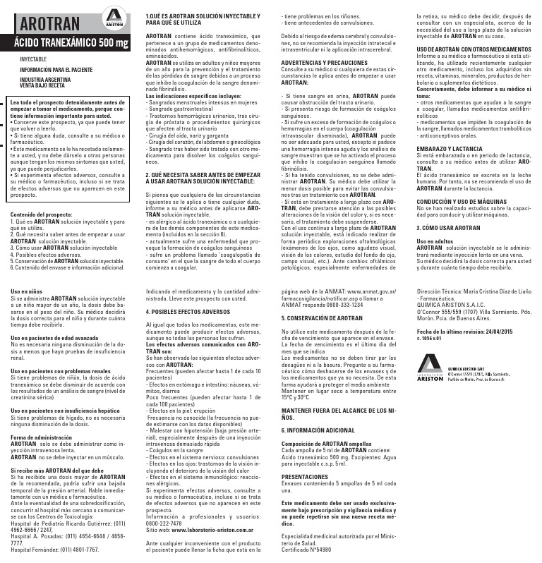 AROTRAN Prospecto | PDF | Medicamentos con receta | Efecto adverso