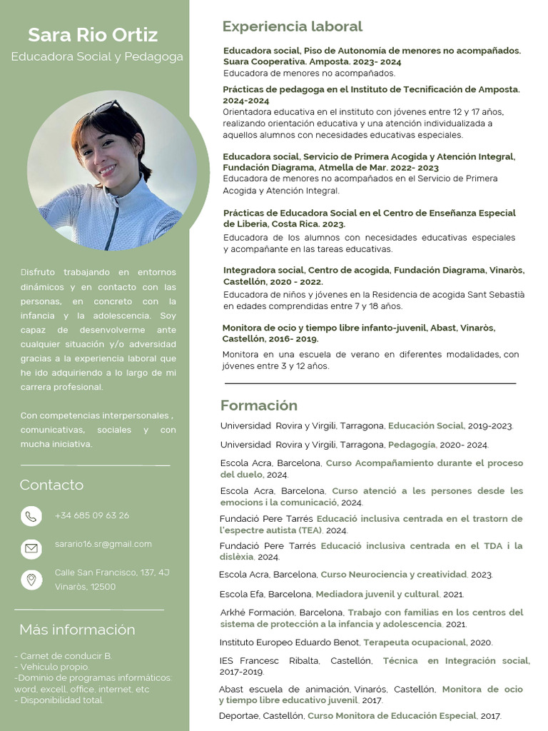 CV Sara | PDF | Pedagogía