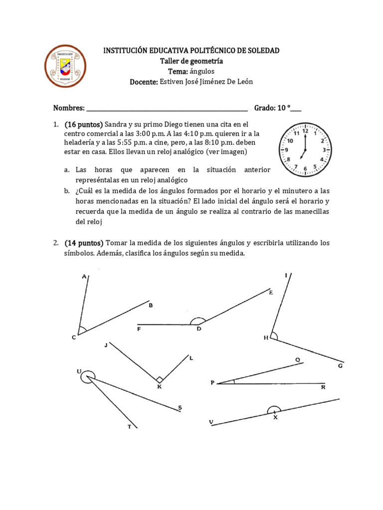 Taller de Ángulos para Primaria | PDF | Ángulo | Geometría