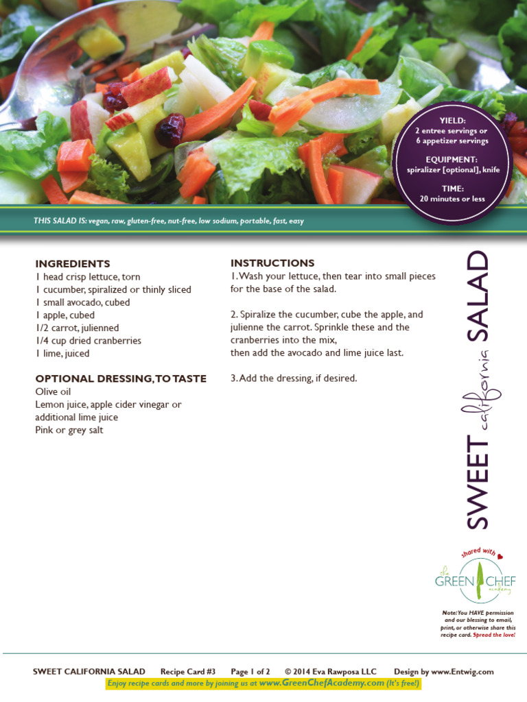 GCA RecipeCard3 Sweet California Salad | PDF | Salad | Foods
