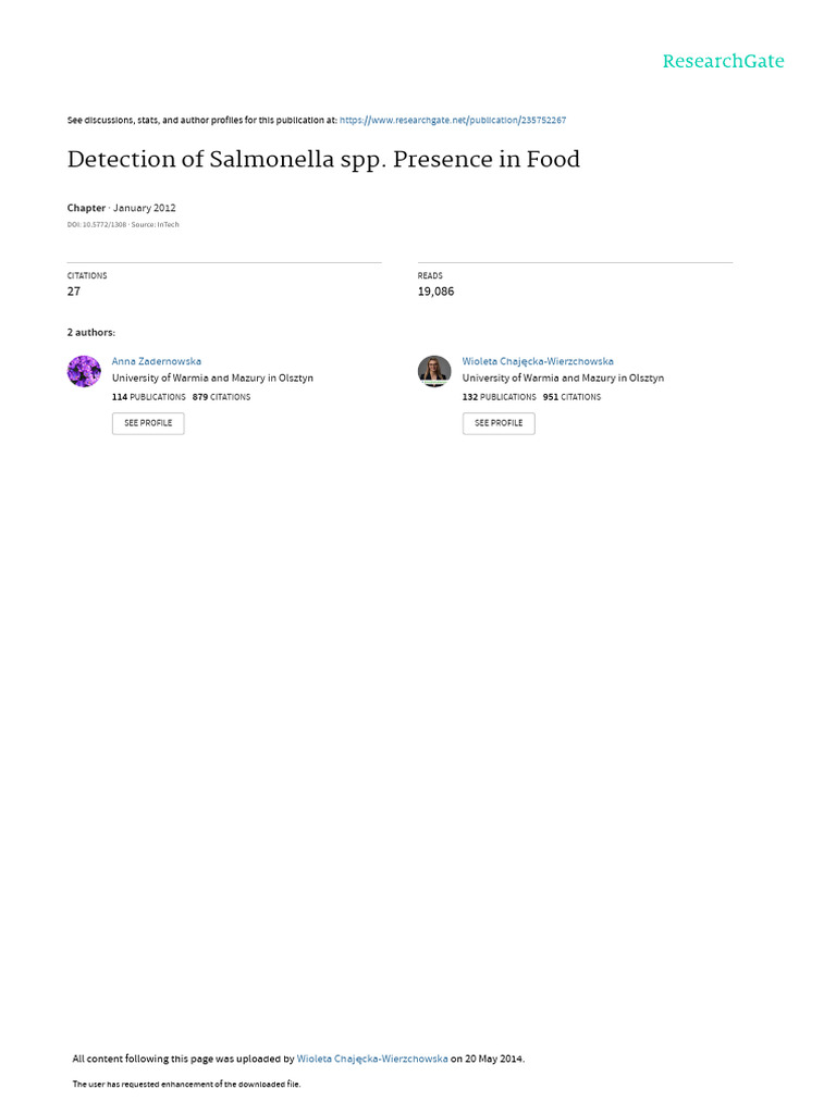 Salmonella Detection Methods in Food | PDF