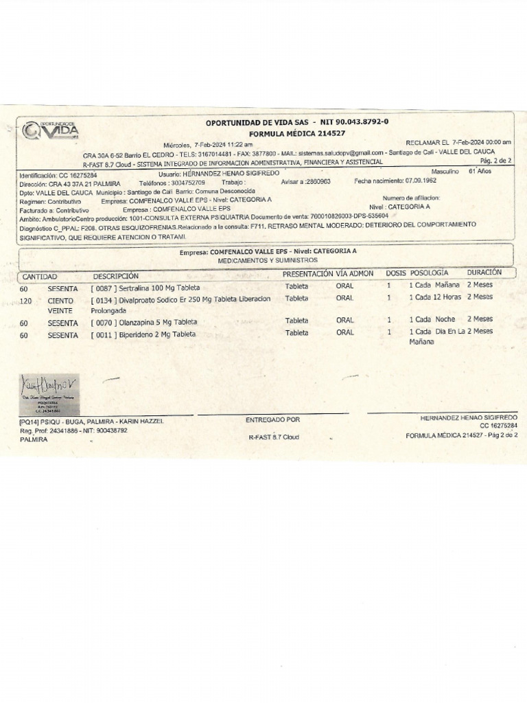 Formula Medica Sigifredo Mes de Febrero 2024 | PDF