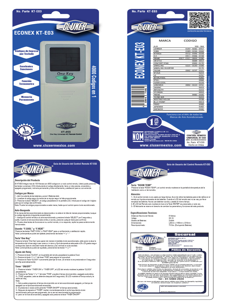 Manual de Usuario Control KT-E03 | PDF | Aire acondicionado | Bienes manufacturados