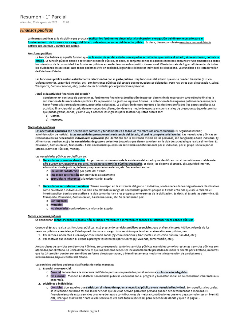Regimen Tributario - Resumen 1° Parcial | PDF | Impuestos | Presupuesto