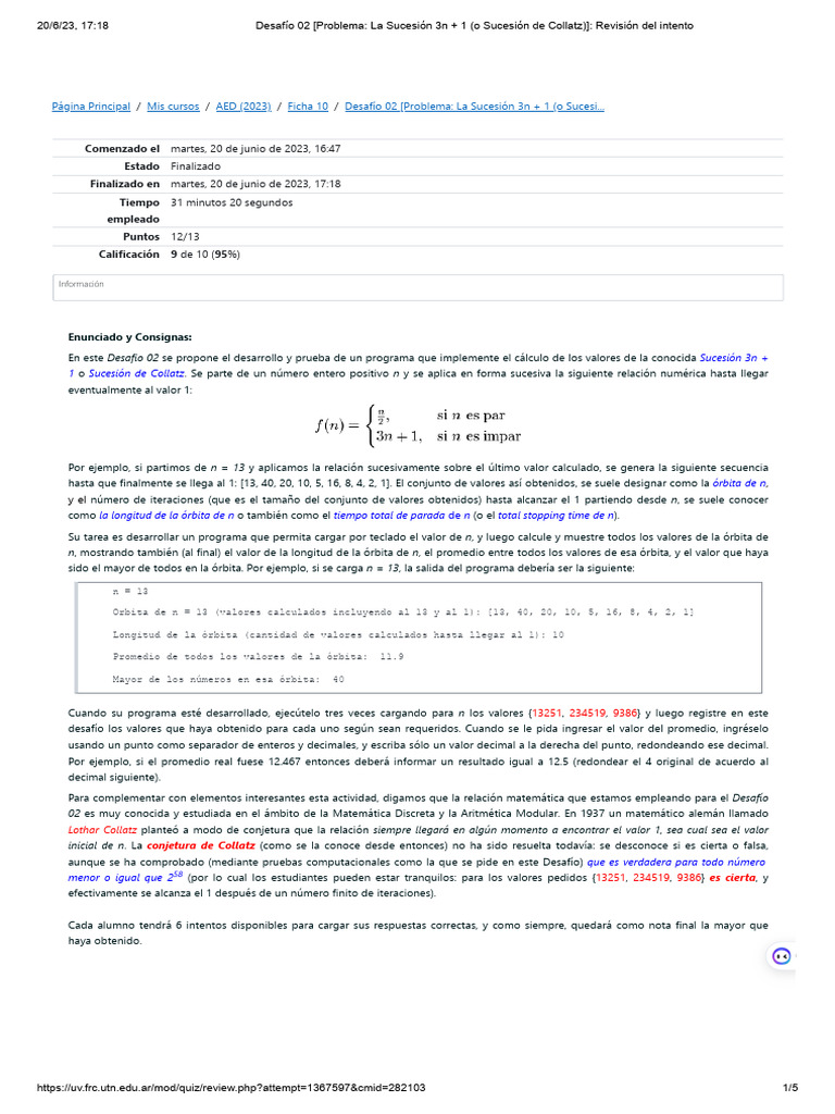 Desafío 02 (Problema - La Sucesión 3n + 1 (O Sucesión de Collatz ...