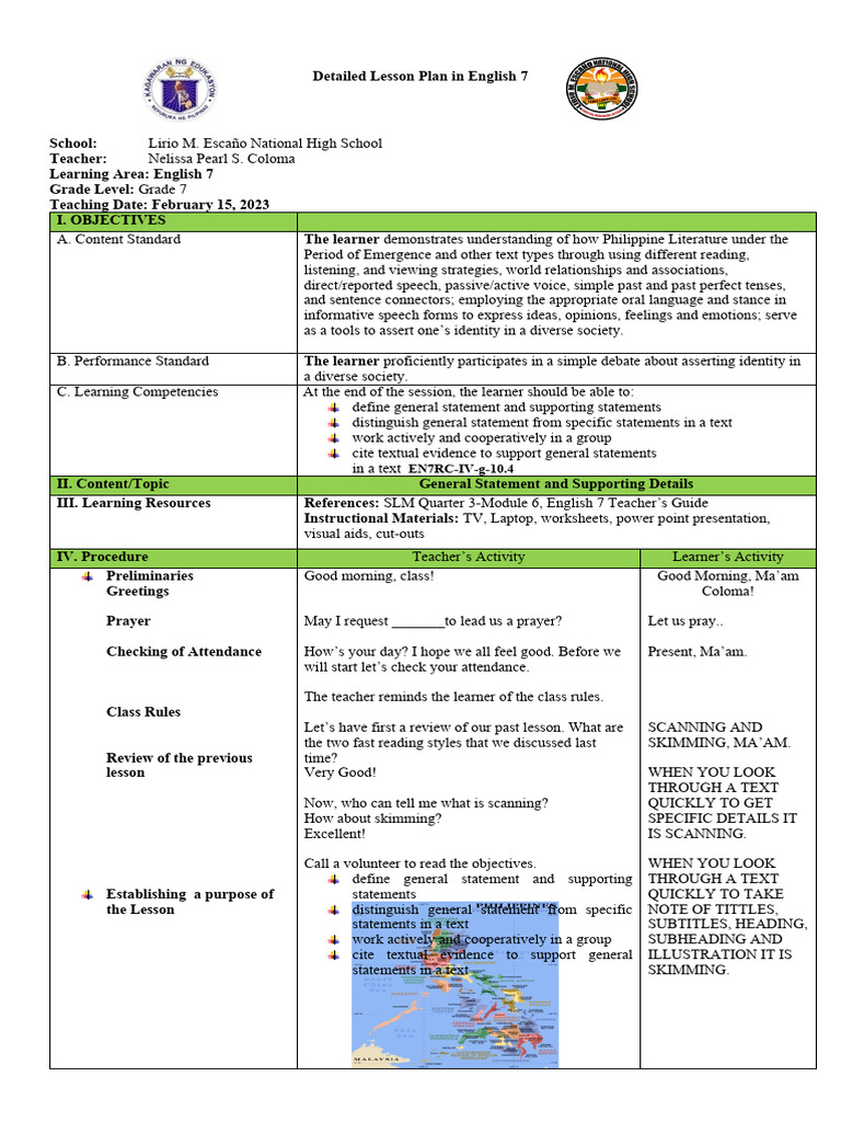 CO2_Detailed Lesson Plan in English 7 FINAL | Download Free PDF | Lesson Plan | Learning