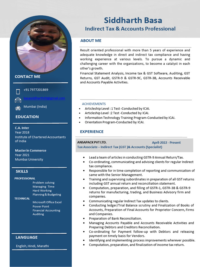 Siddharth Basa Resume - 240226 - 121502-2 - 240326 - 221347 | PDF | Taxes | Business