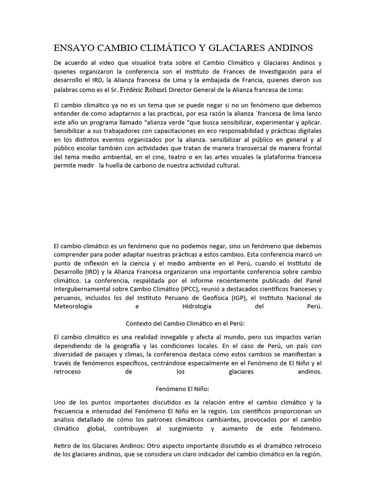 Ensayo Cambio Climático | PDF | Cambio climático | Perú