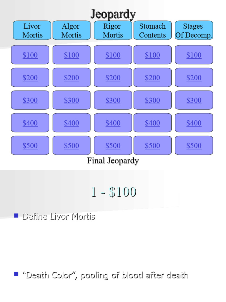 Jeopardy | PDF | Organ (Anatomy) | Medical Specialties