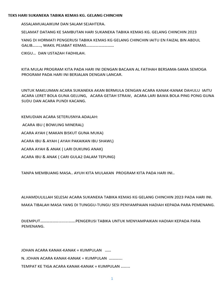 Teks Pengacara Majlis Sambutan Hari Kemerdekaan | PDF