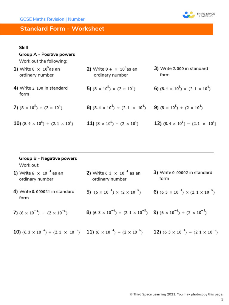 Third Space Learning Standard Form GCSE Worksheet | PDF | Significant ...