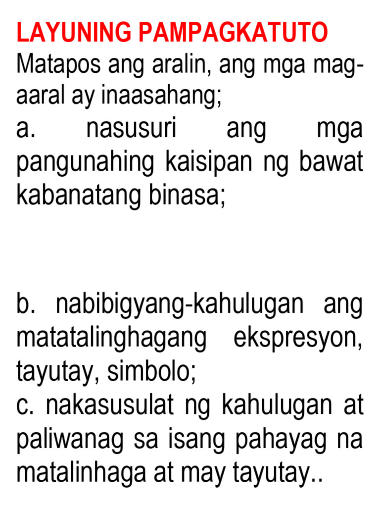Layuning Pampagkatuto | PDF