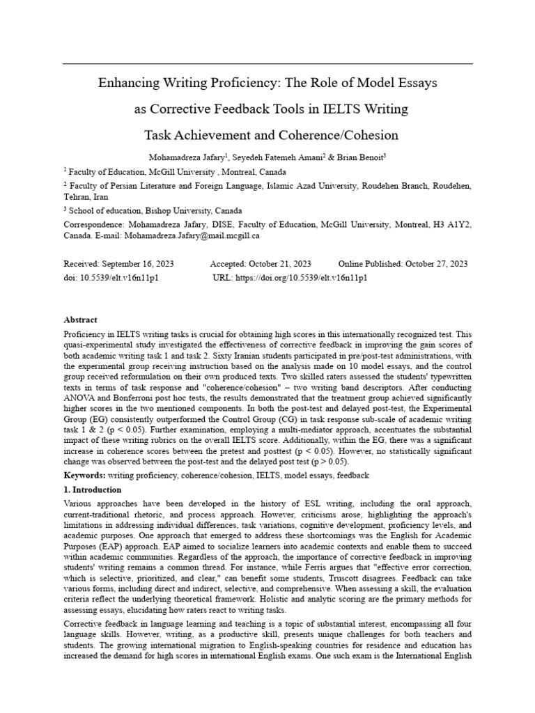 Enhancing Writing Proficiency: The Role of Model Essays As Corrective ...