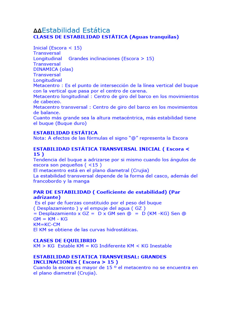 Clases de Estabilidad Estática en Buques | PDF | Buques