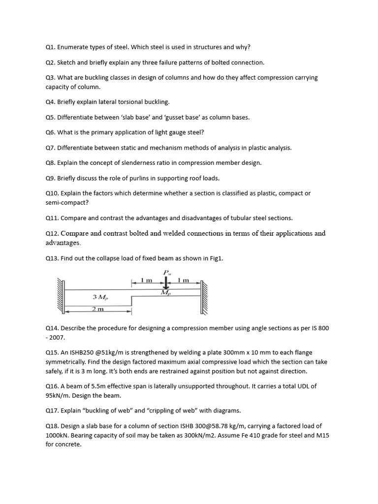 Imp Questions For Steel Design | PDF | Beam (Structure) | Bending