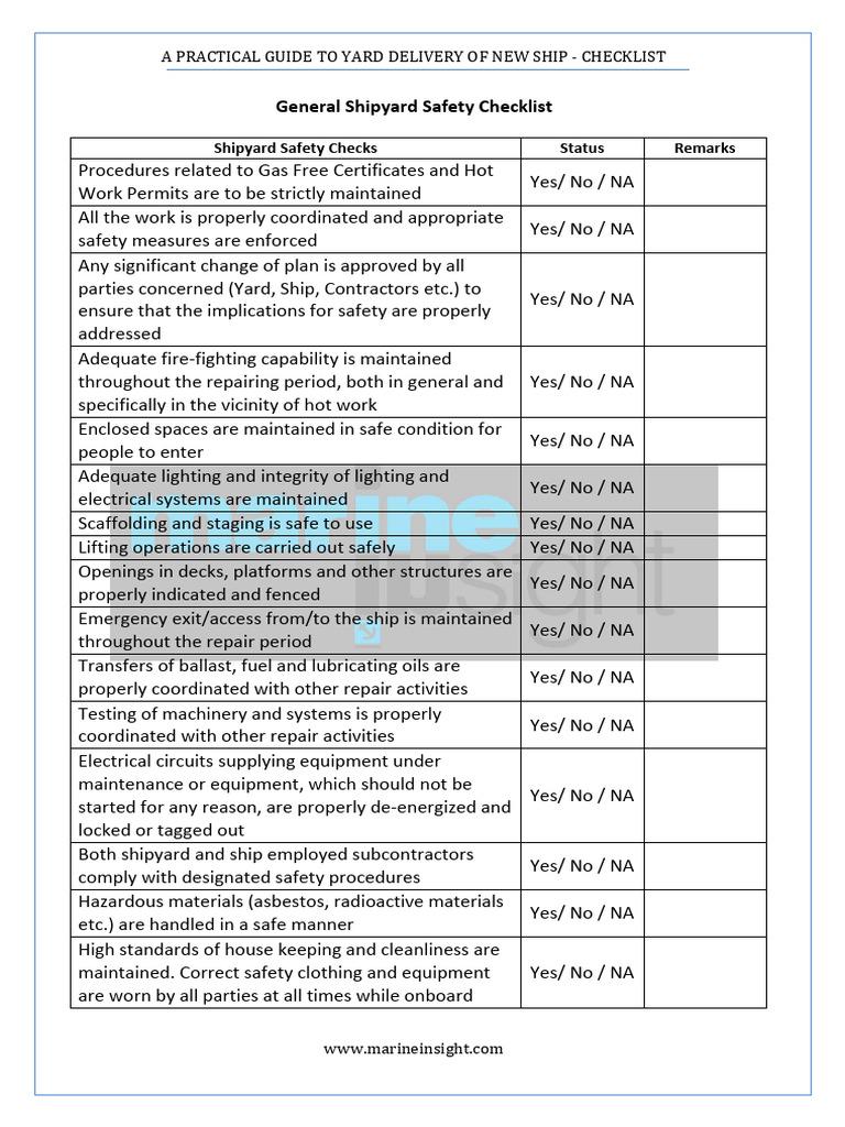 Shipyard Safety Compliance Checklist | PDF | Safety | Ships