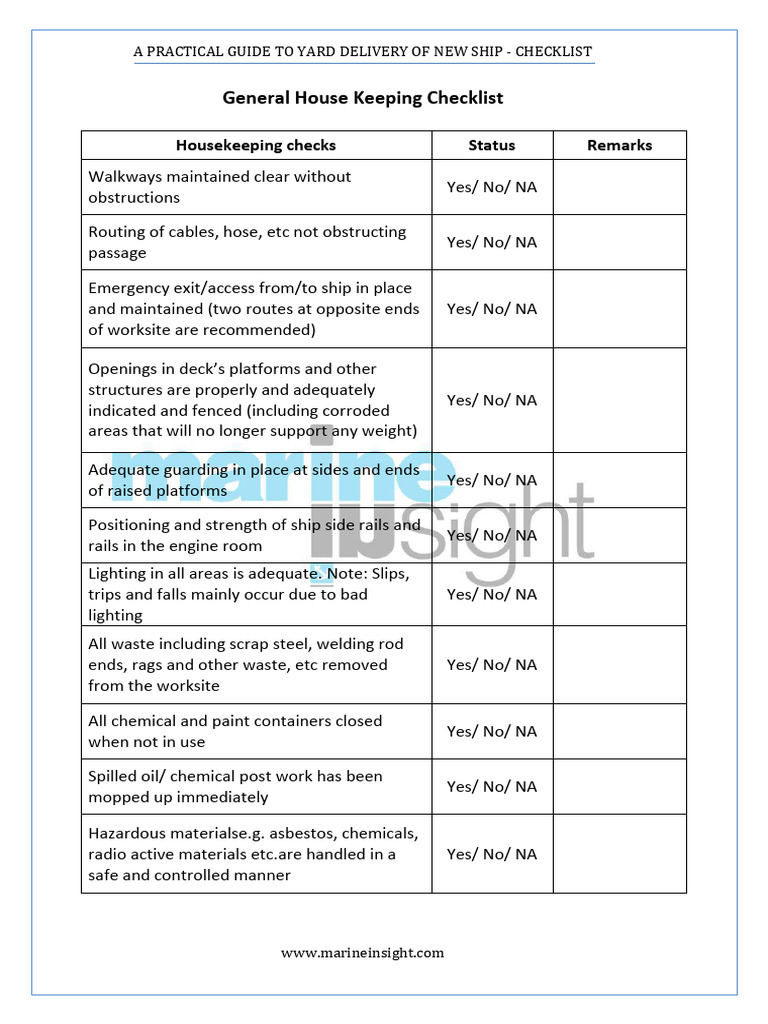 Yard Delivery Ship Safety Checklist | PDF