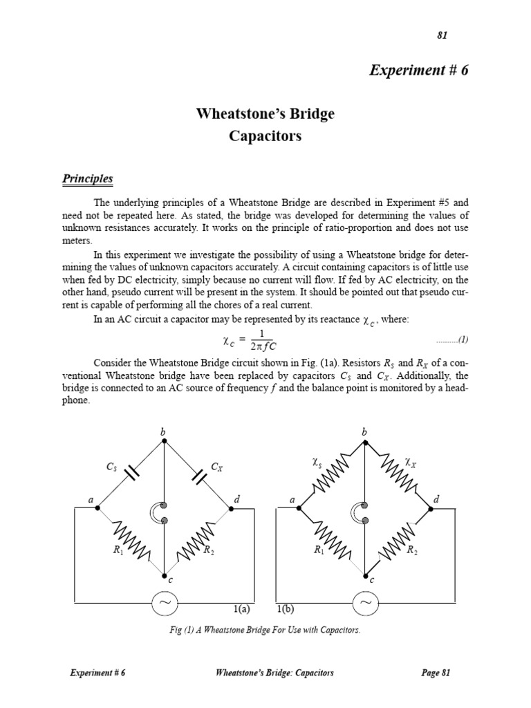 Wheatstone Bridge for Capacitor Measurement | PDF | Capacitor | Capacitance