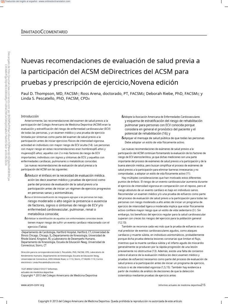 Acsm S New Preparticipation Health Screening.4.en - Es | PDF ...