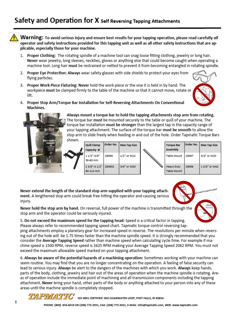 Tapmatic 50X Safety and Operation Manual | PDF | Steel | Alloy