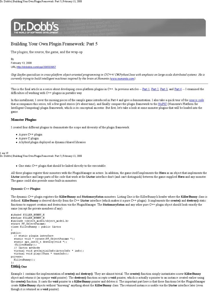 Dr Dobb S Building Your Own Plugin Framework Part 5 February 13 2008 Pdf C