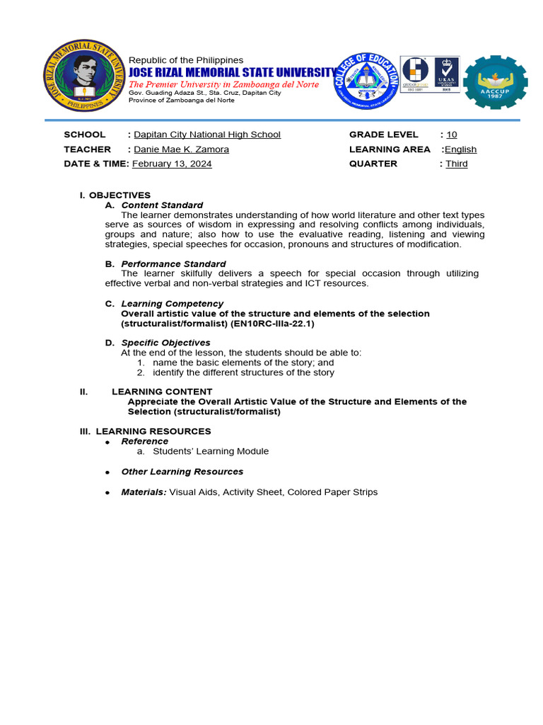 LP Elements of The Story | PDF | Plot (Narrative)