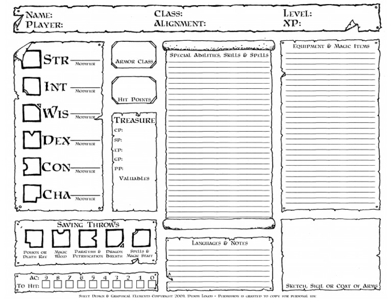 Basic Character Sheet Dyson PDF