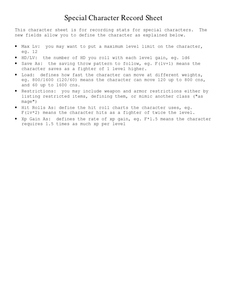 Basic Character Sheet Special | PDF | Role Playing | Gaming