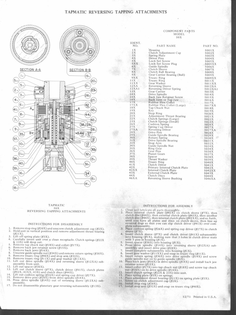 Tapmatic 50X Parts List and Instruction Sheet | PDF