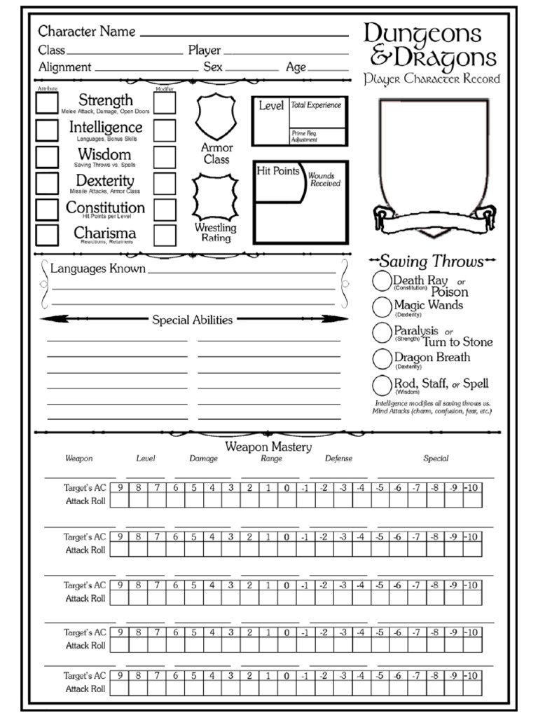 Classic D&D Ch Sheet (Basic,BX) | PDF