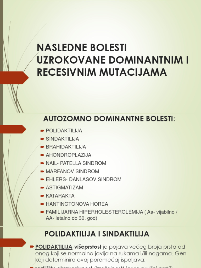 1 - Nasledne Bolesti Uzrokovane Doмinantnim i Recesivnim Mutacijama | PDF