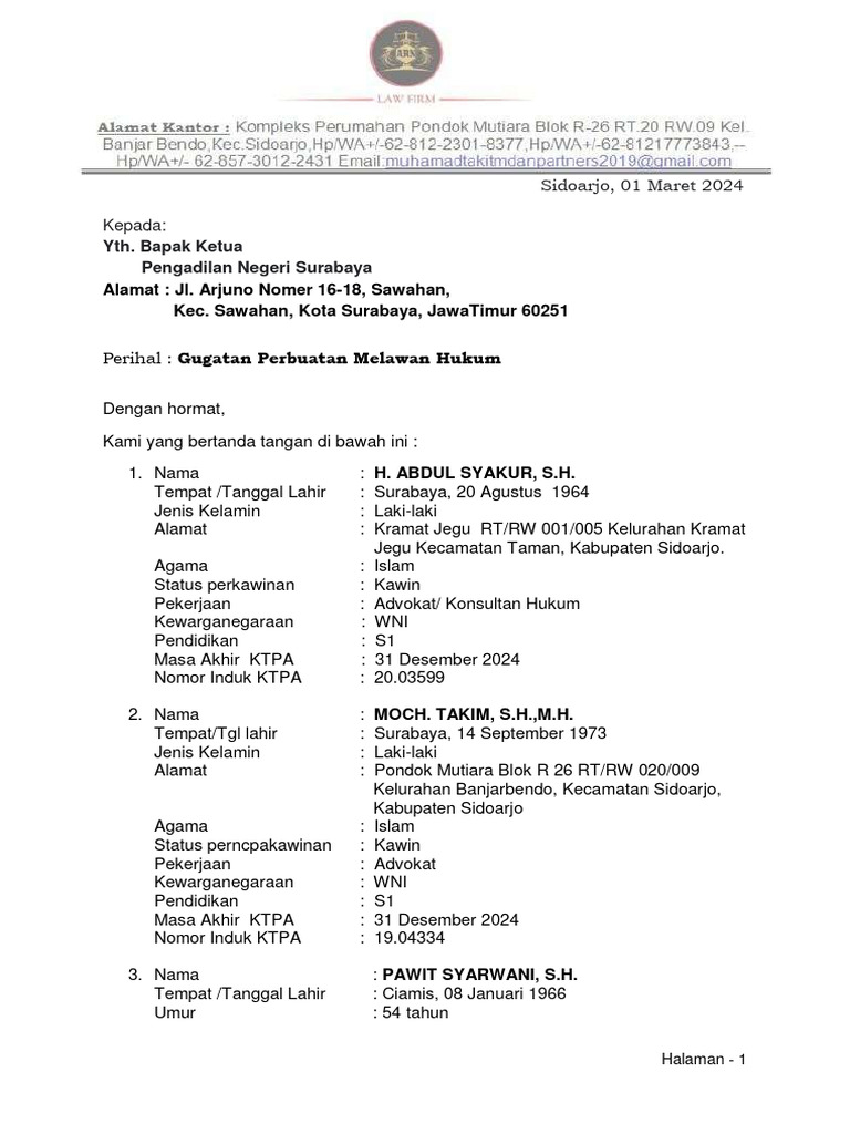 Gugatan PMH Ata Akta 209 2024 | PDF