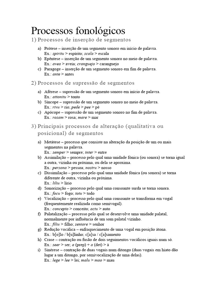 Processos Fonológicos e Suas Alterações | PDF