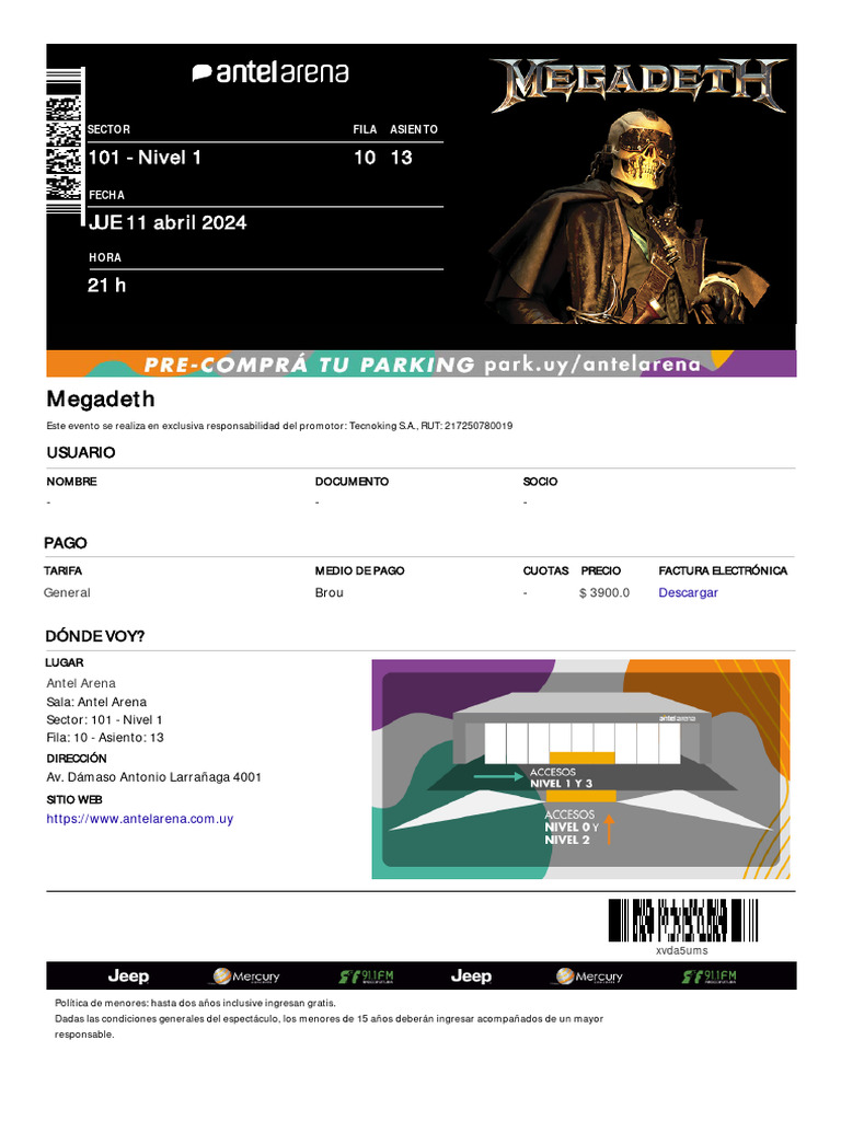 Concierto de Megadeth en Antel Arena | PDF