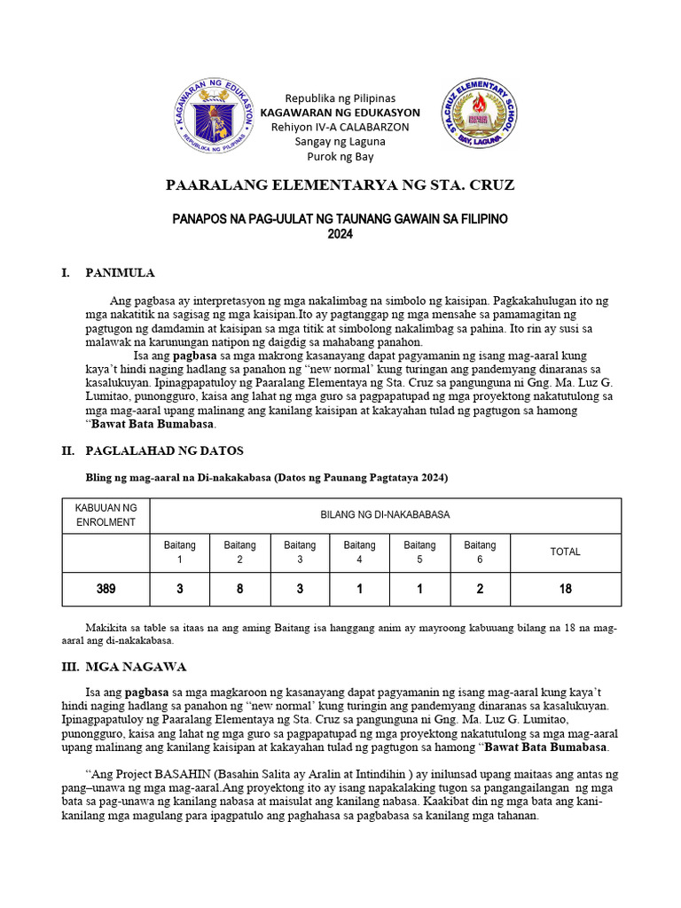 Filipino Accomplishment Report | PDF