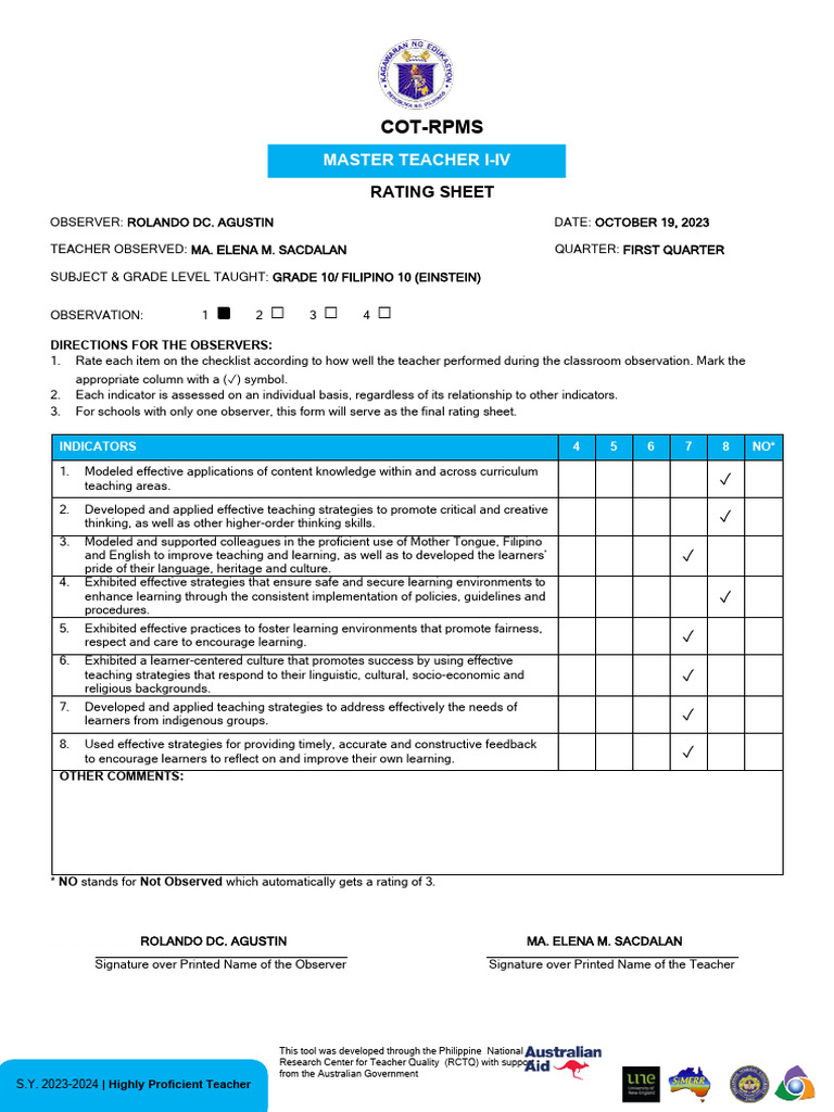E. Sacdalan - Cot 1 | Download Free PDF | Teachers | Learning