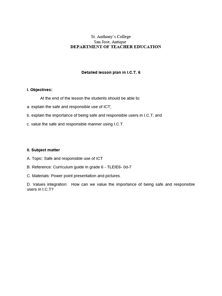 Detailed Lesson Plan GRADE 6 ICT | PDF | Wiki | Information And ...