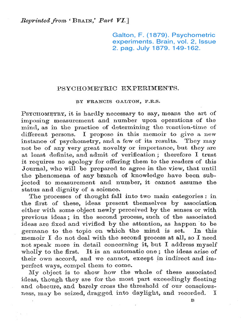 Psychometric Experiments by Galton | PDF | Recall (Memory) | Mind