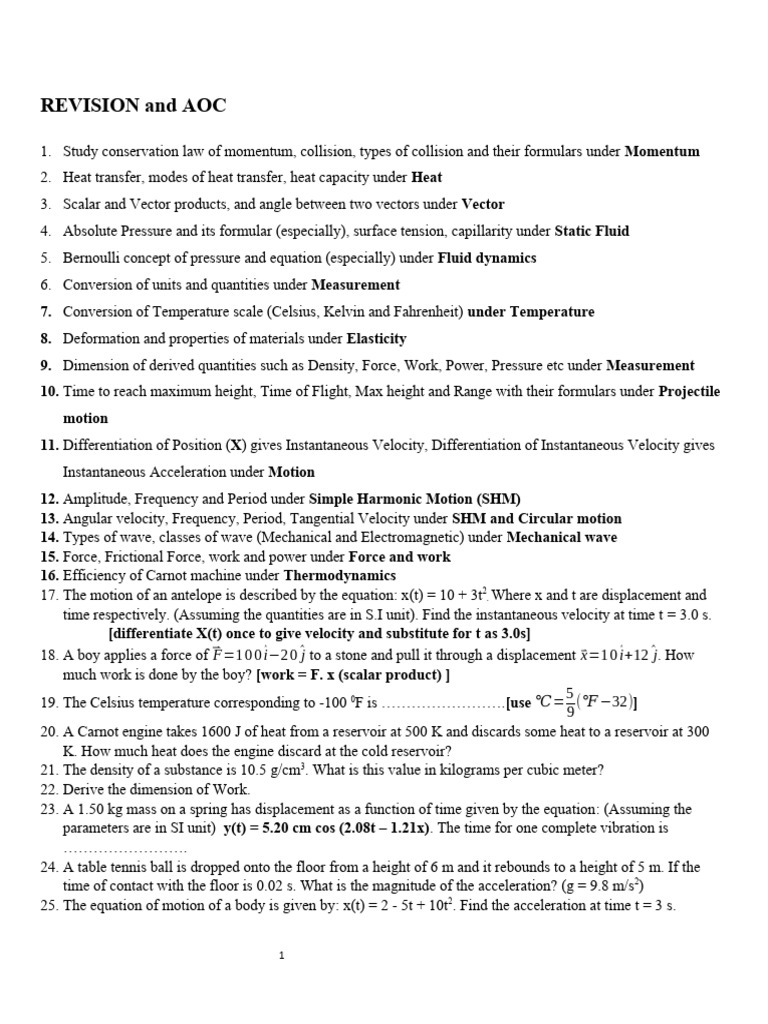 PHYS 101 QUESTIONS 22 REVision | Download Free PDF | Force | Waves